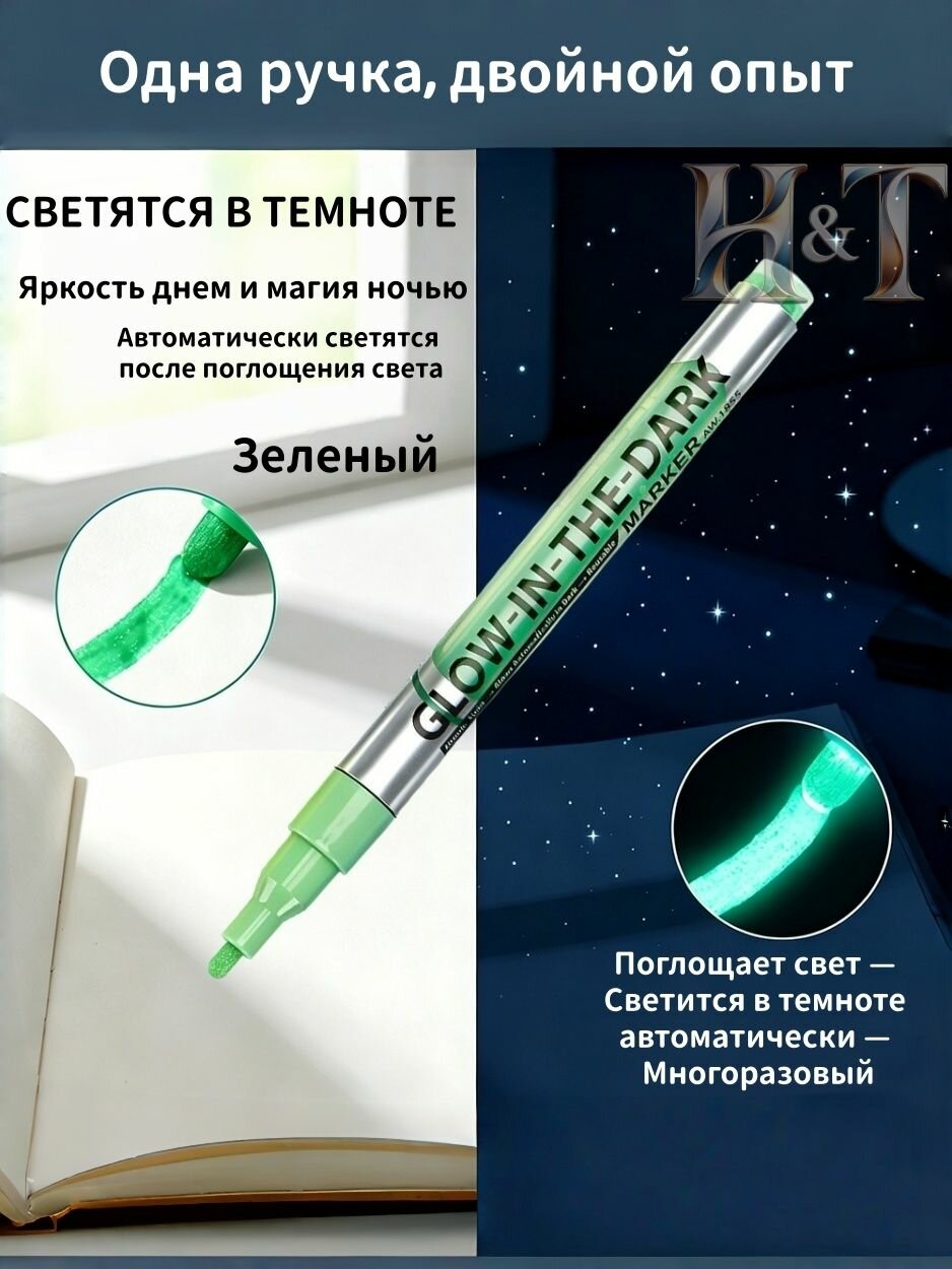 Маркер GLOW-IN-THE-DARK AW-136C, зеленый, толщина 2 мм, для школы, работы, подарка, в темноте светится