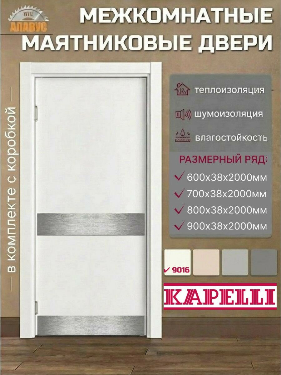 Маятниковые двери с отбойными пластинами 600*2000 белый 9016