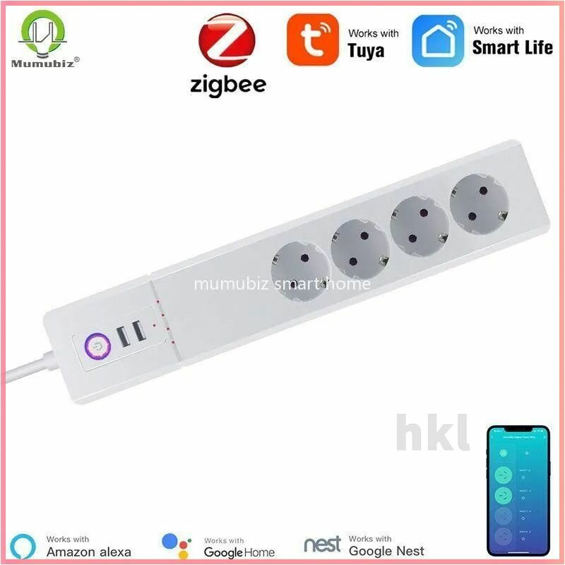 Удлинитель питания Tuya ZigBee, 16А, 4 розетки