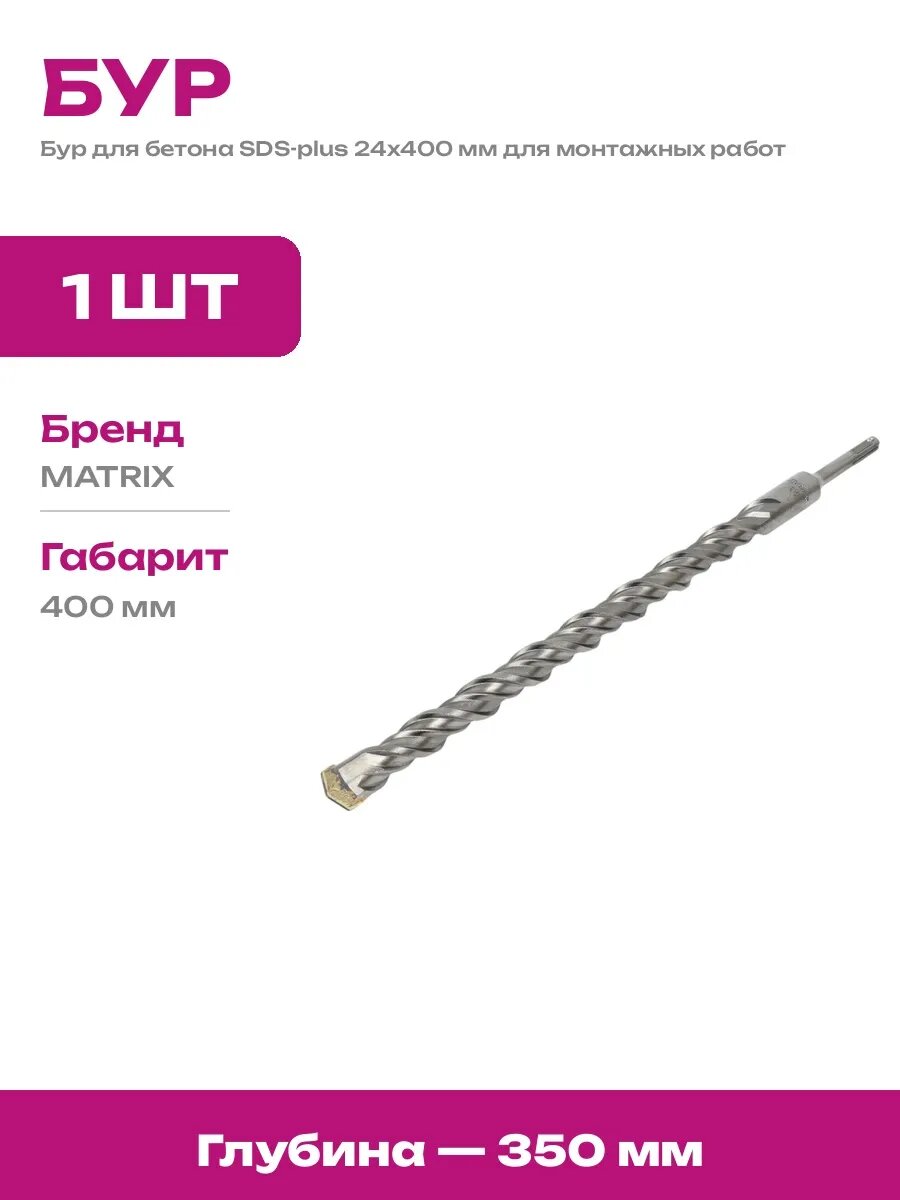 Бур по бетону SDS plus 24х400 мм для перфоратора проходной