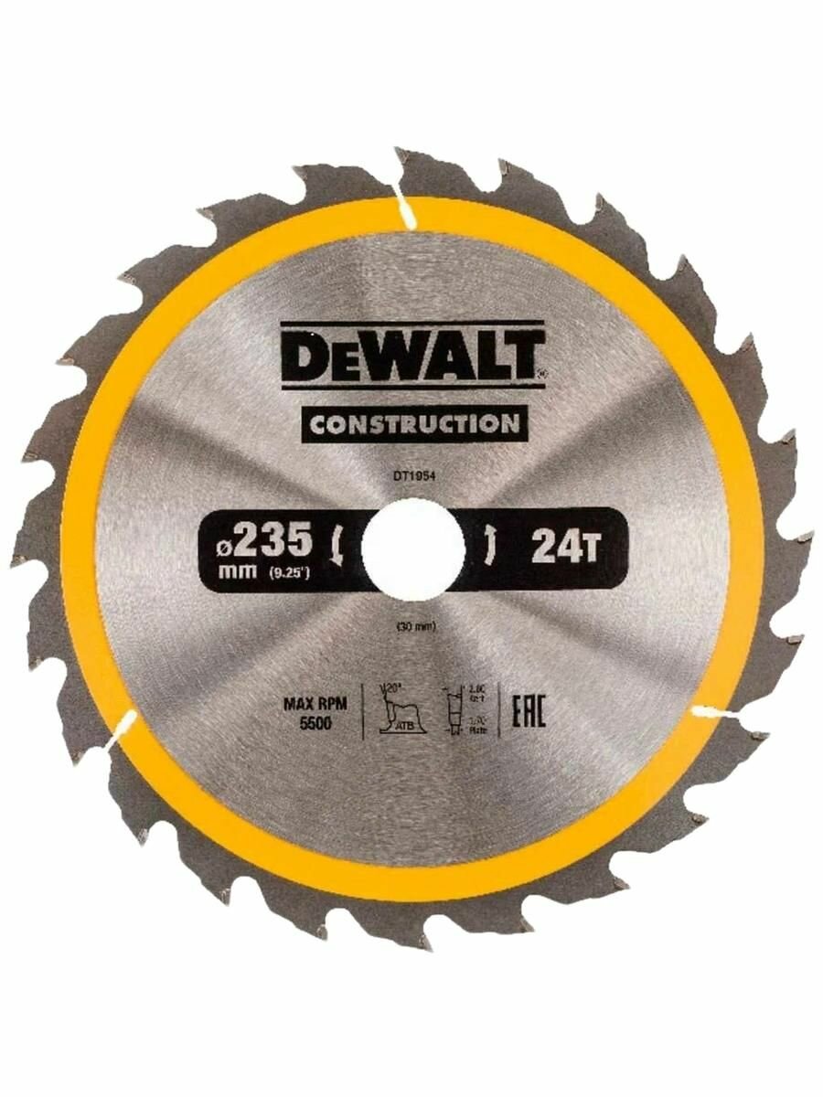 Пильный диск по дереву DEWALT CONSTRUCTION, 235х30х24T, DT1954