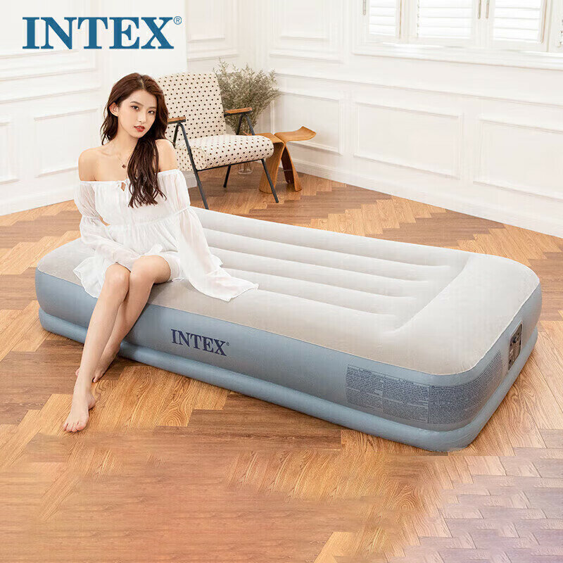 INTEX 64116 Надувная кровать с электронасосом и подушкой для домашнего и отдыха на природе Цвет：Встроенный электронасос