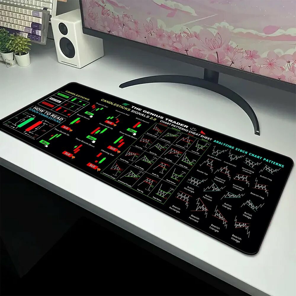 Kapalewaii зеленый игровой коврик для мыши XXL 1000x500x3mm, Stock Market
