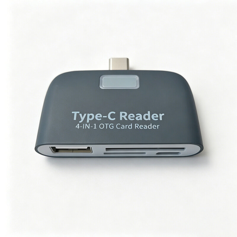 Многофункциональный кард-ридер Type-C 4-в-1, адаптер USB-C SD/TF OTG, внешний считыватель для SD/TF карт и USB-накопителей, совместим с ноутбуками, камерами и телефонами, портативный Plug-and-Play, черный