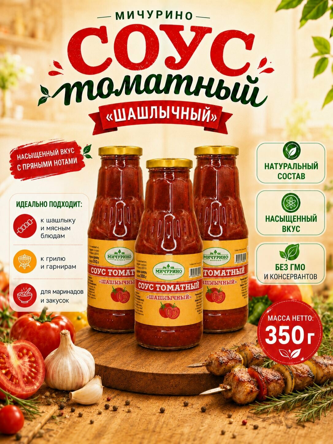 Соус томатный Мичурино "Шашлычный", 3 шт. по 350 г