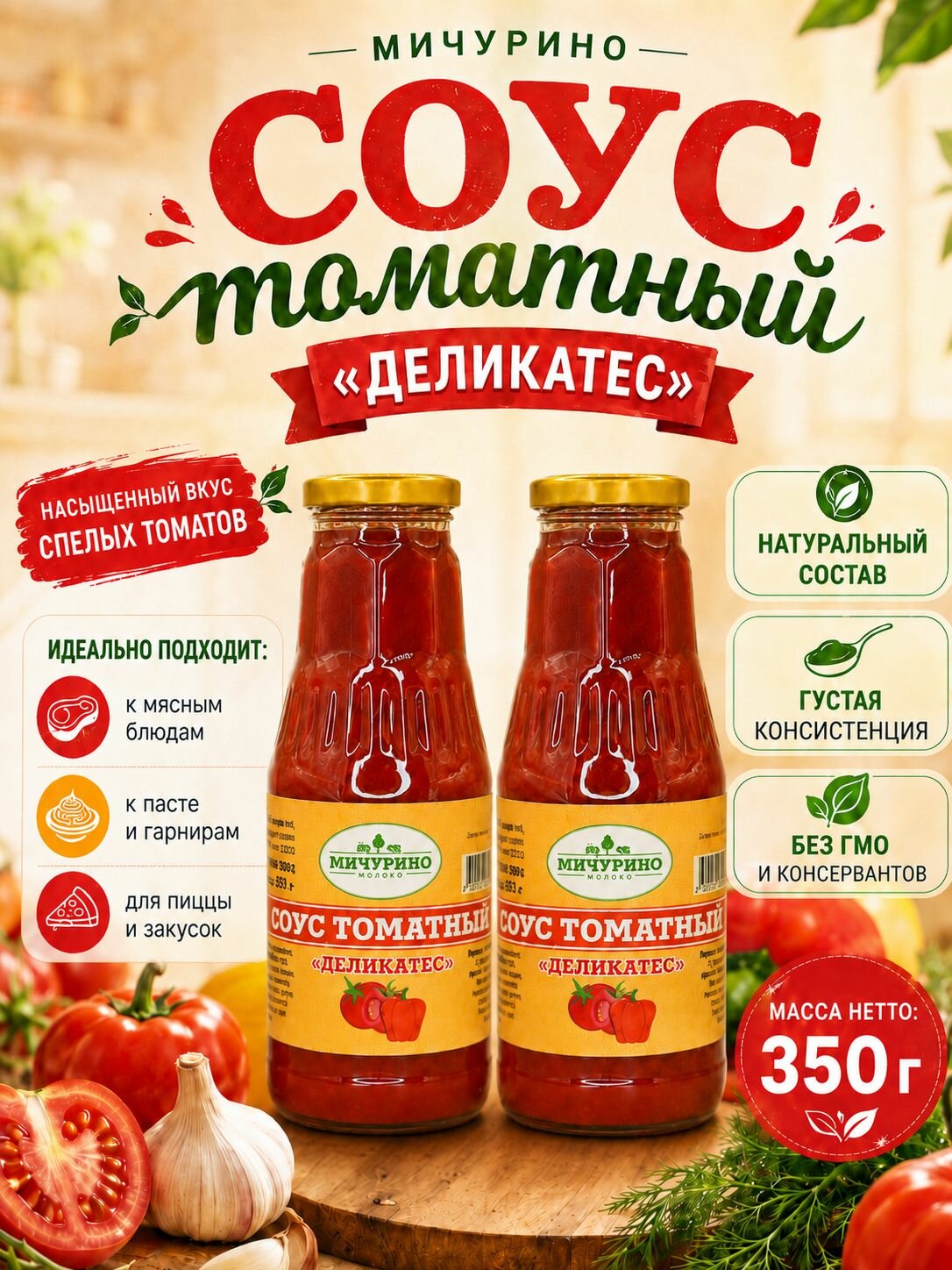 Соус томатный Мичурино "Деликатес", 2 шт. по 350 г