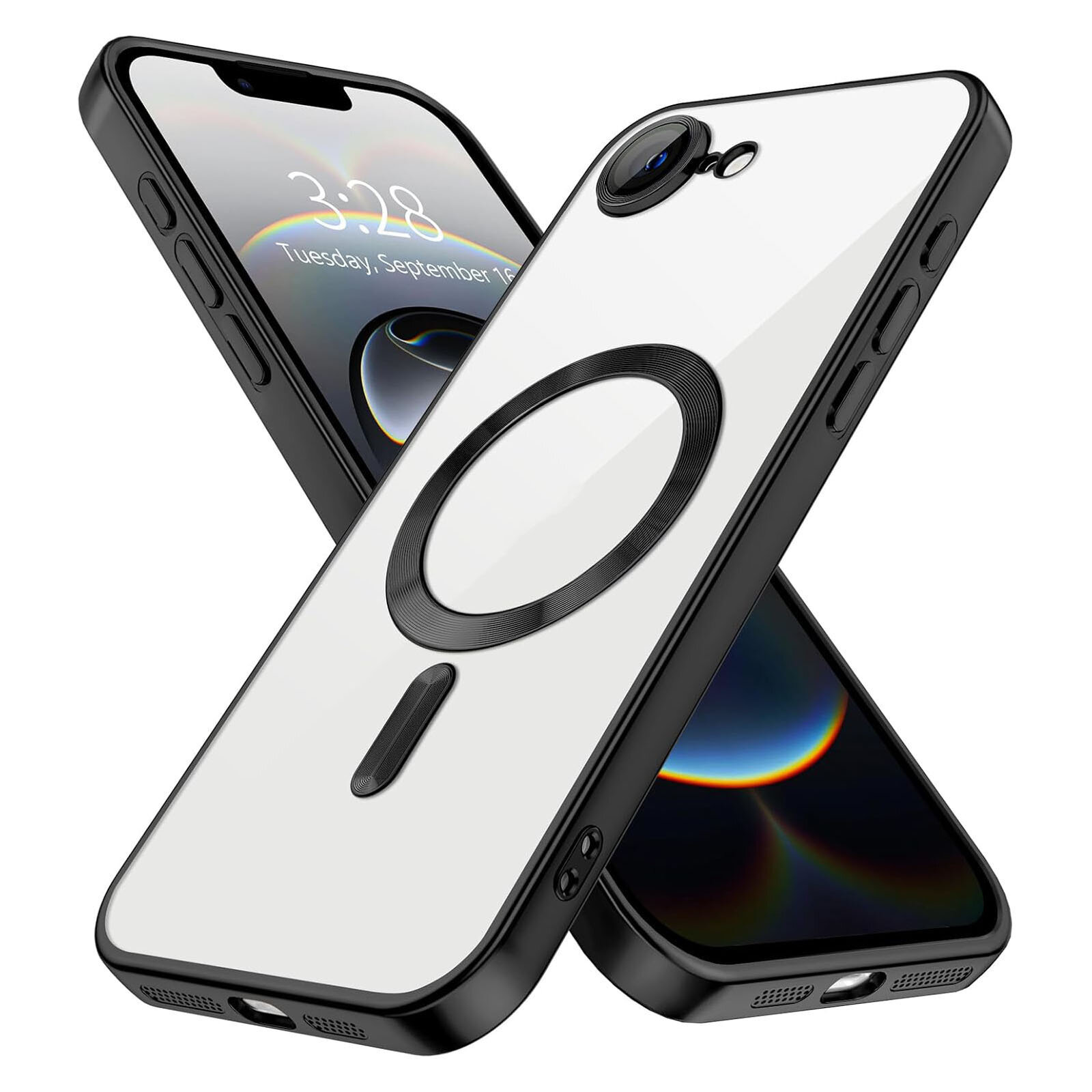Прозрачный магнитный чехол для iPhone 7/8/SE 2020/SE 2022, черный, с защитой камеры