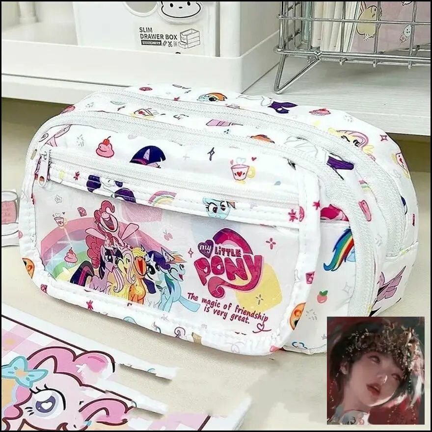 Пенал My Little Pony Пинки Пай, трехслойный пенал большой вместимости, школьная канцелярия, сумка для хранения принадлежностей, подарок для девочек