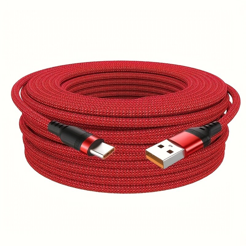 Кабель USB Type-C красный, 8 м, шнур для передачи данных и быстрой зарядки 6 А