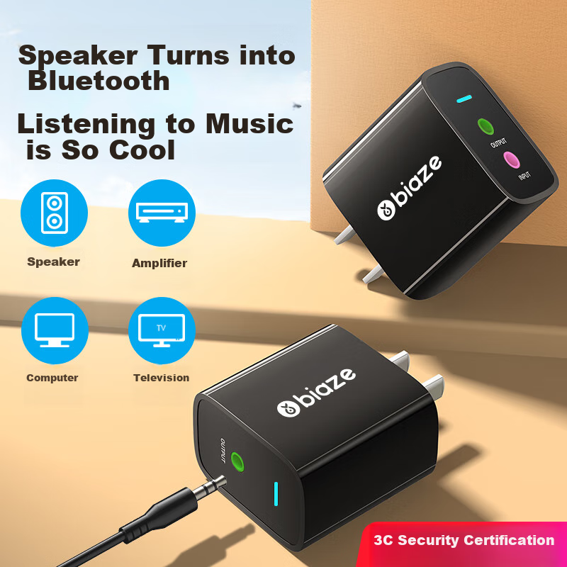 BIAZE Bluetooth 5.3 Приемник Адаптер для Громкоговорителей, Наушников и Старых Усилителей - Беспроводной Аудио
