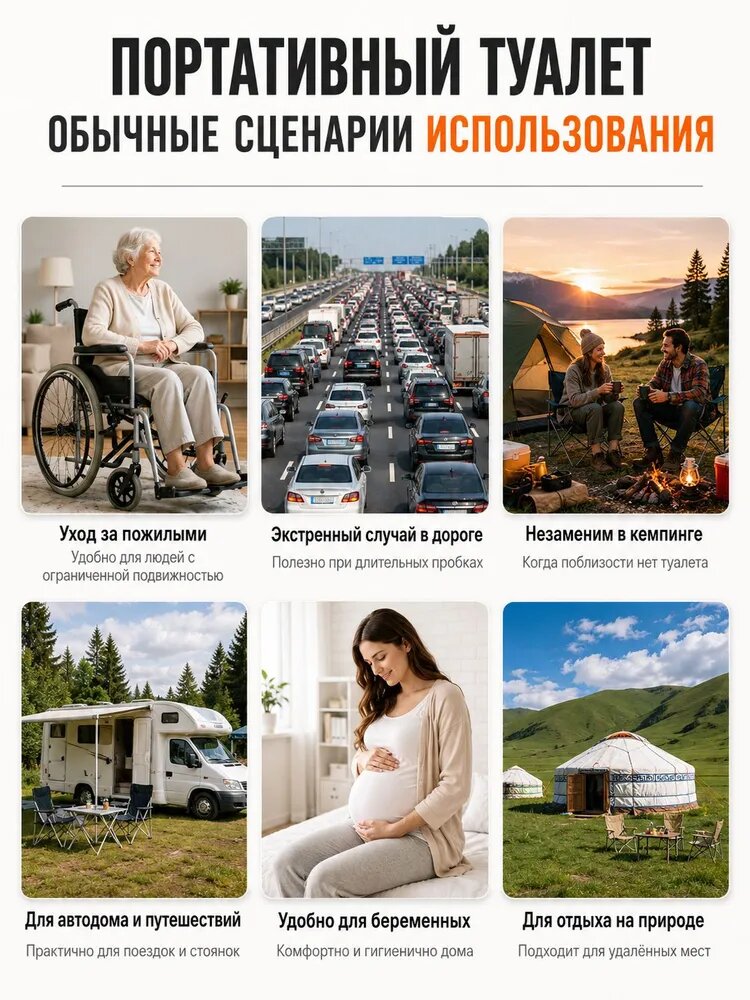 Биотуалет портативный 24 л, максимальная нагрузка 150 кг, ABS пластик, размеры 46*47*37 см — фото 1