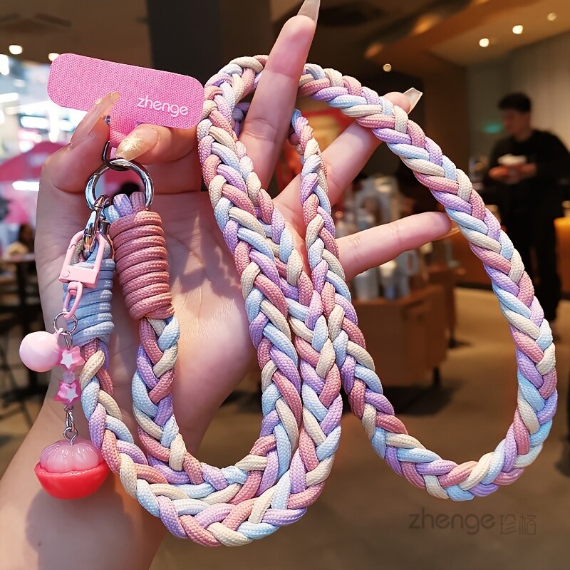 Женский разноцветный плетеный трехпрядный шнурок для телефона в виде конского хвоста, длинный наплечный ремень для путешествий и фото, противоутеря, универсальный
