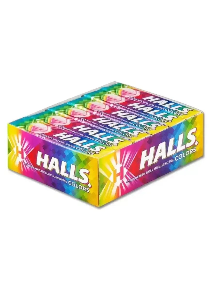 HALLS Леденцы Colors манго-яблоко арбуз ягоды, 25 гр, 12 уп