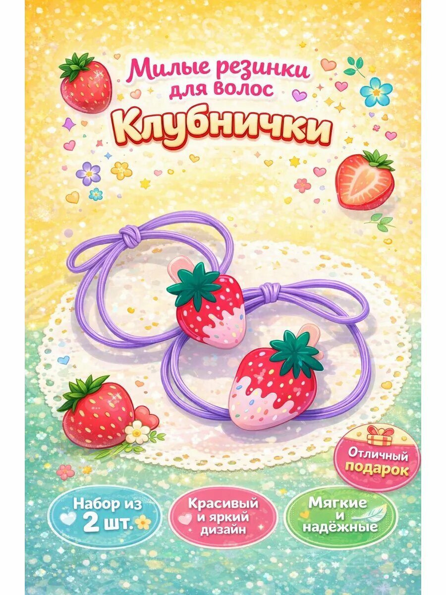 Светящиеся резинки для волос 2 штуки. Клубника