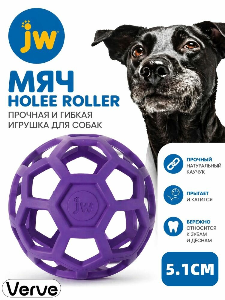 Игрушка для собак Мяч-пазл дозатор лакомства JW Pet Hol-ee Roller Rubber Dog Toy, Large 5.1cm резиновый большой головоломка