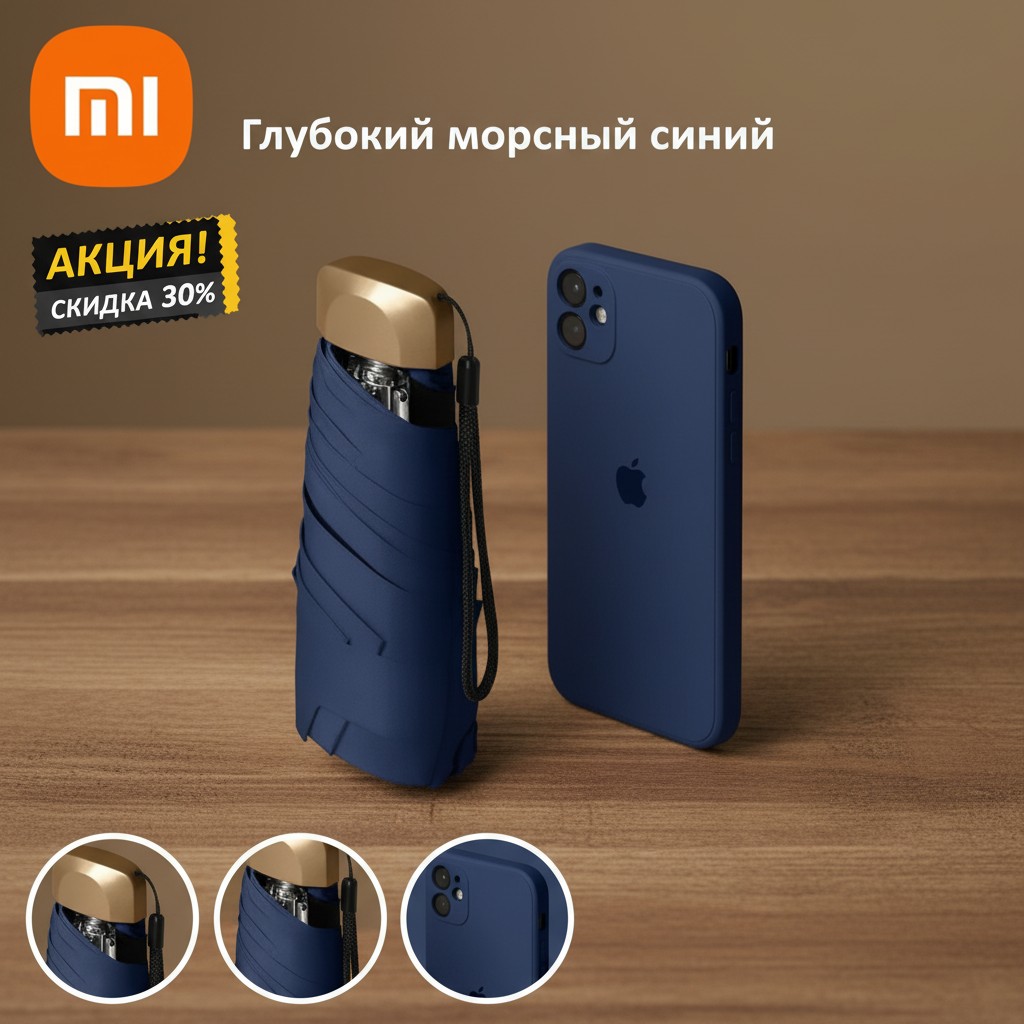 Мини-капсульный зонт Xiaomi, маленький карманный зонт от дождя, виниловый складной УФ-защита от ультрафиолета, ультралегкий зонт двойного назначения, Темно-синий