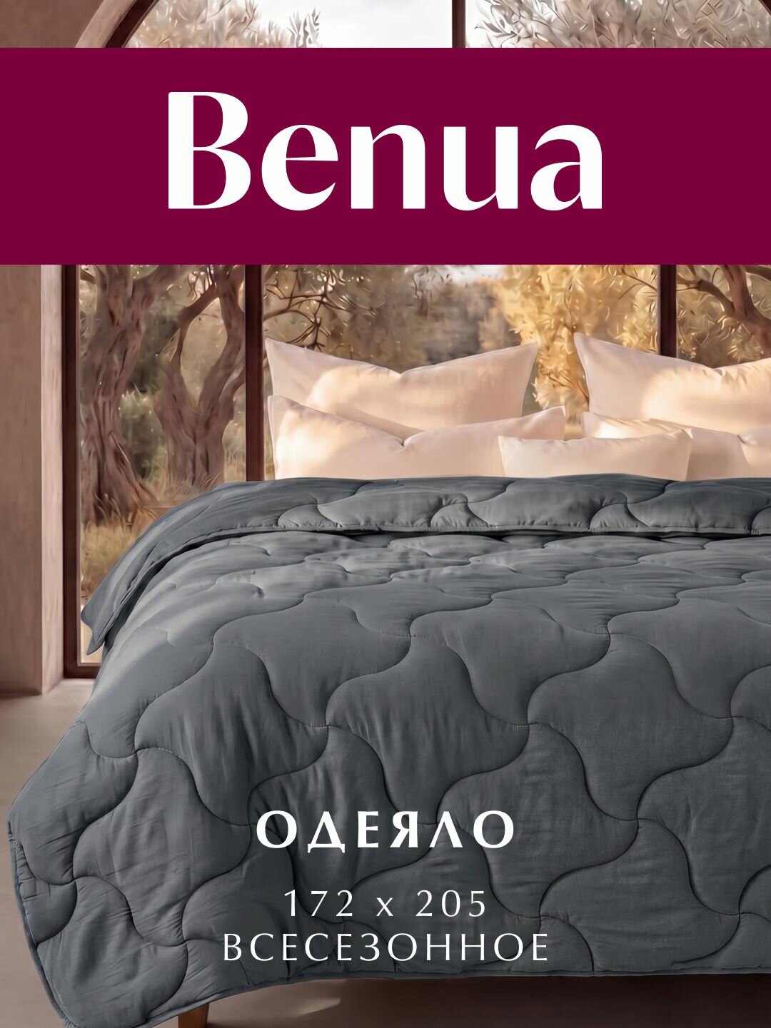 Одеяло 2 спальное 172х205 см классическое, Benua, Микрофибра, Sens balance classic, Базальт