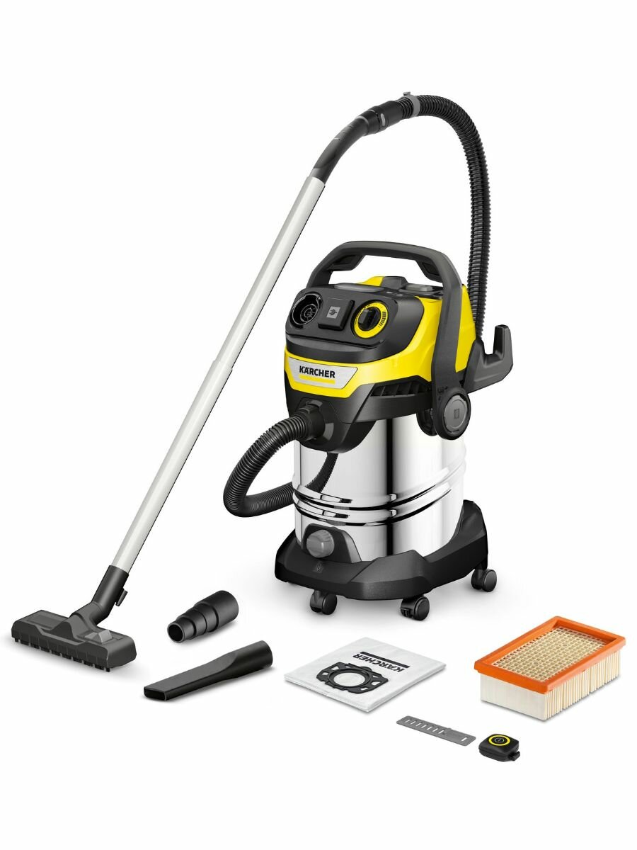 Пылесос Karcher WD 7 Control P S 30/6/35/T хозяйственный, 1400 Вт, сухая и уборка, сбор жидкости, желтый/серебристый