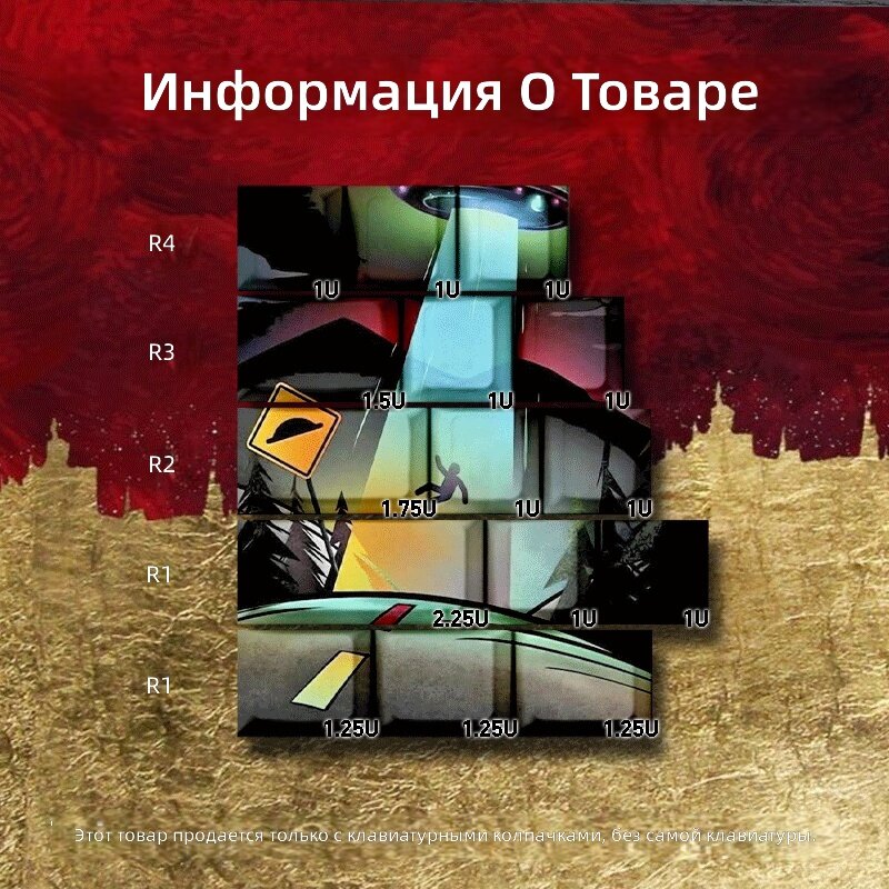 Набор механических кейкапов 2D Wooting CHERRY OEM Profile, 15 клавиш, Alien Spaceship "UFO" Flying Saucer "ALIEN" "UFO CAUGHT ON FILM", пятигранные PBT, сублимационная печать (только кейкапы, клавиатура не входит)