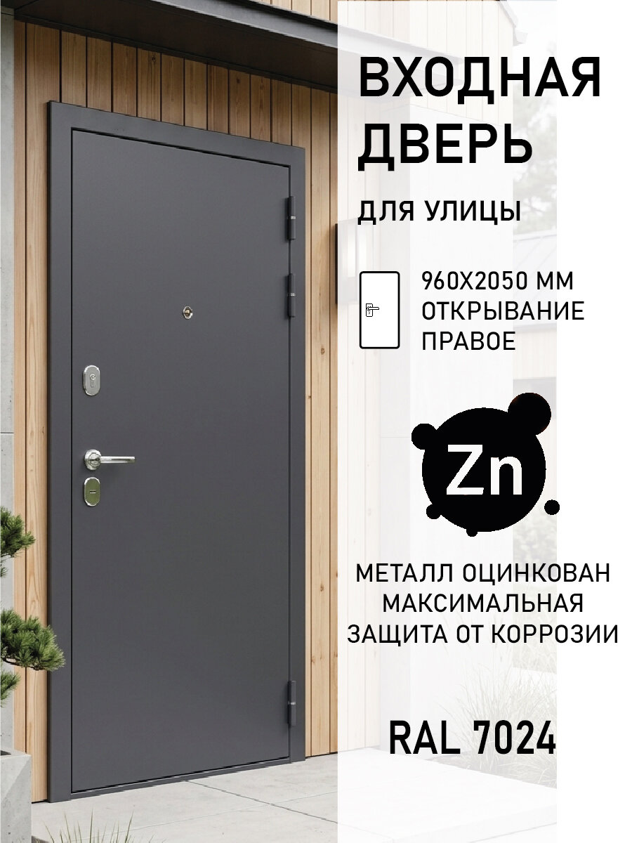 Входная дверь для загородного дома ЦСД RAL (7024) 960 Правая