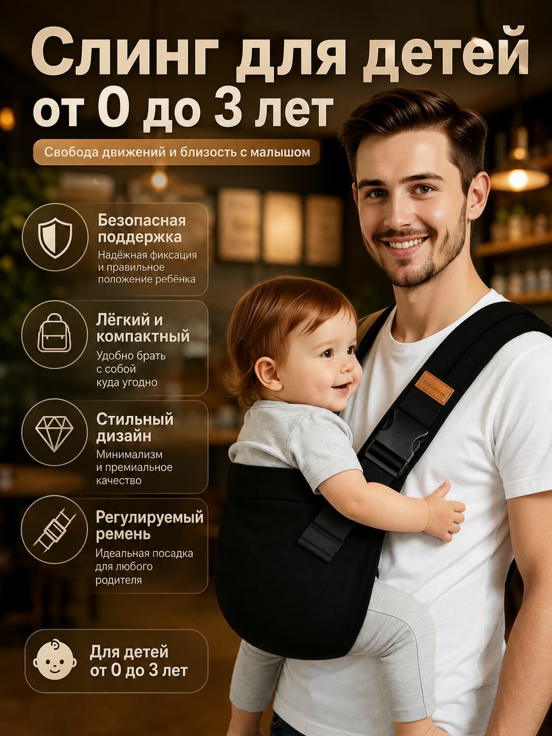 Рюкзак-типа "слинг" для новорожденных для прогулок и путешествий с малышом в поликлинику, магазин для поликлиники для магазина