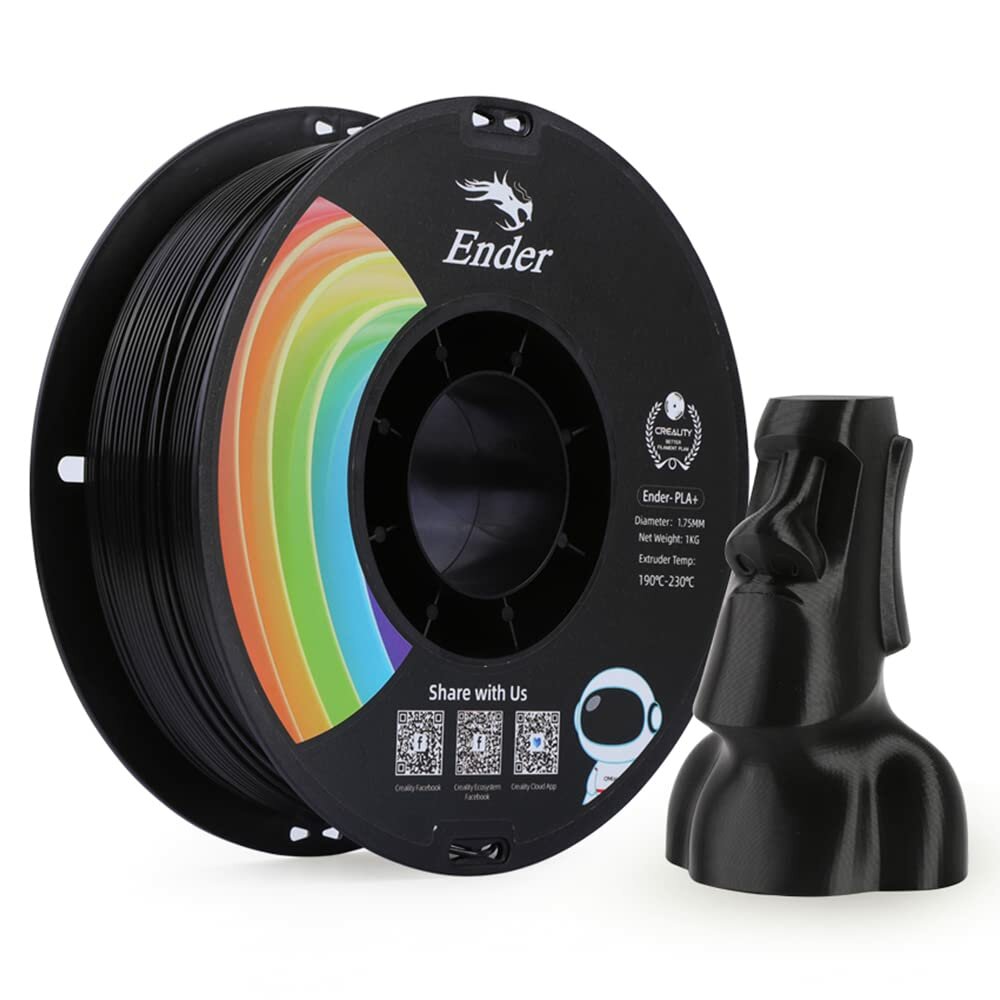Филамент Creality Ender-PLA+, Высокая сопротивляемость излому, 1.75 мм,1 кг, черный