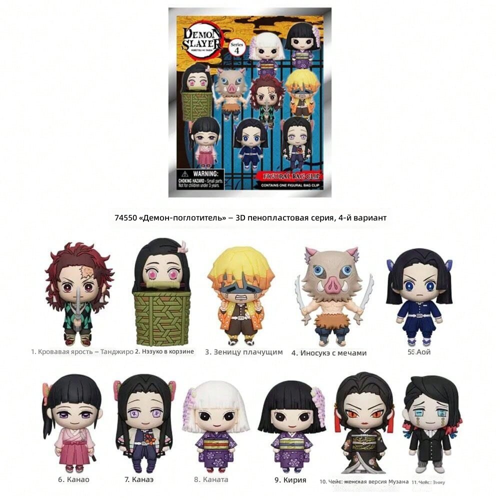 Набор 3D-подвесок для рюкзака "Клинок, рассекающий демонов" (Demon Slayer) Blind Box, разноцветный, мультяшный стиль, с персонажами (плачущий Дзеницу, Горилла с мечом, Нэдзуко в корзине)