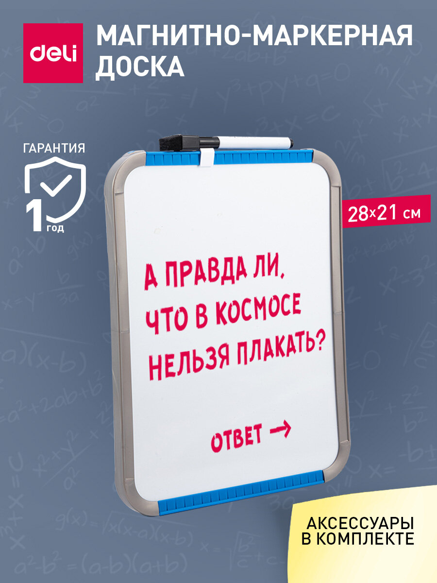 Доска магнитно-маркерная Deli, 21x28 см, лак белый, в комплекте 2 магнита/маркер для записей магнитная настольная маленькая