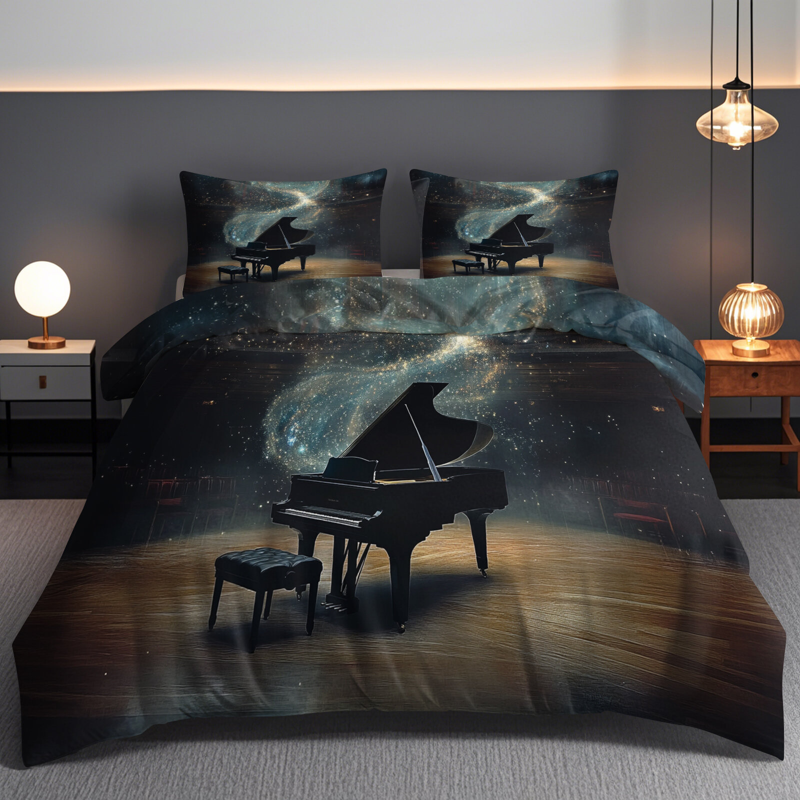 Музыка Комплект постельного белья 1.5/2-сп/Евро 175x215cm Черное Пианино Mикрофибра 2 наволочки 70х70