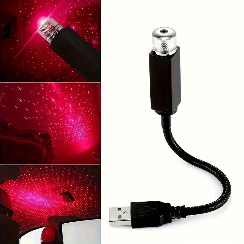 Проектор звездного неба USB, LED-ночник с красным светом, портативный, регулируемый, вращение 360 градусов, без батареек, для автомобиля, спальни, гостиной, праздничного декора, День святого Валентина