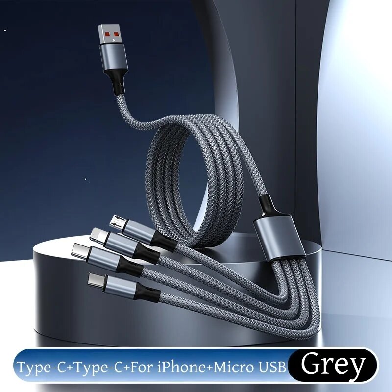 3-в-1 кабель Type-C, iPhone, Micro USB, 1.3 м, серый