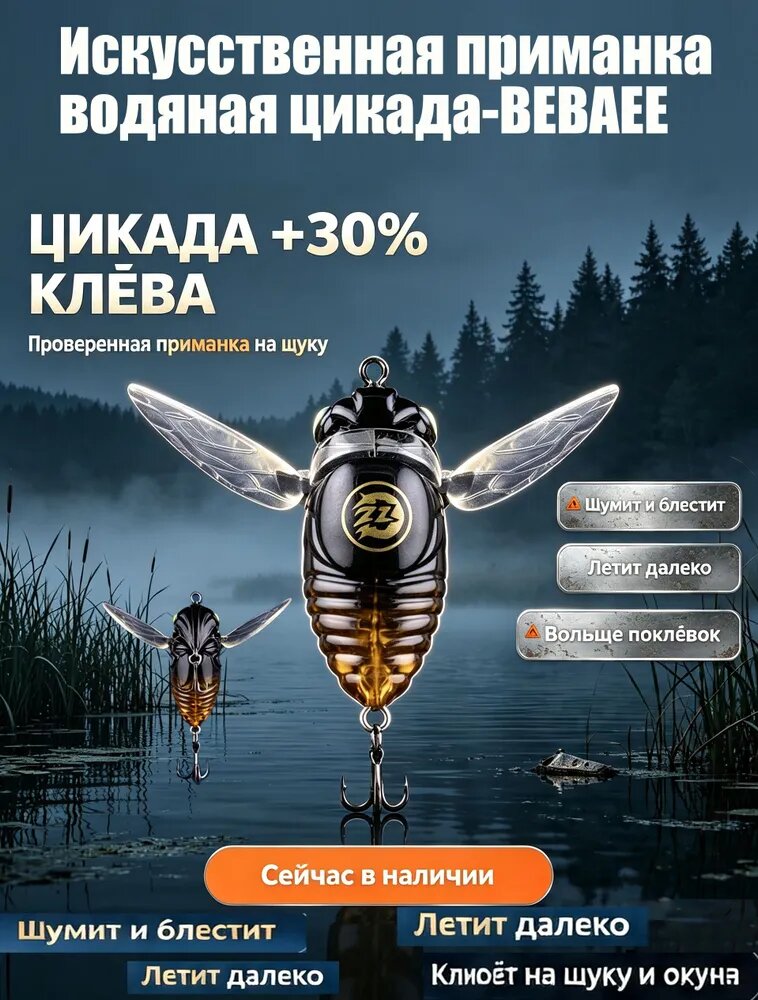 Поверхностный кроулер на голавля Mustad Trick Trout Tiny Cicada, 6 г, Японские воблеры / Рыболовные приманки-Почвенная пчела 6 г
