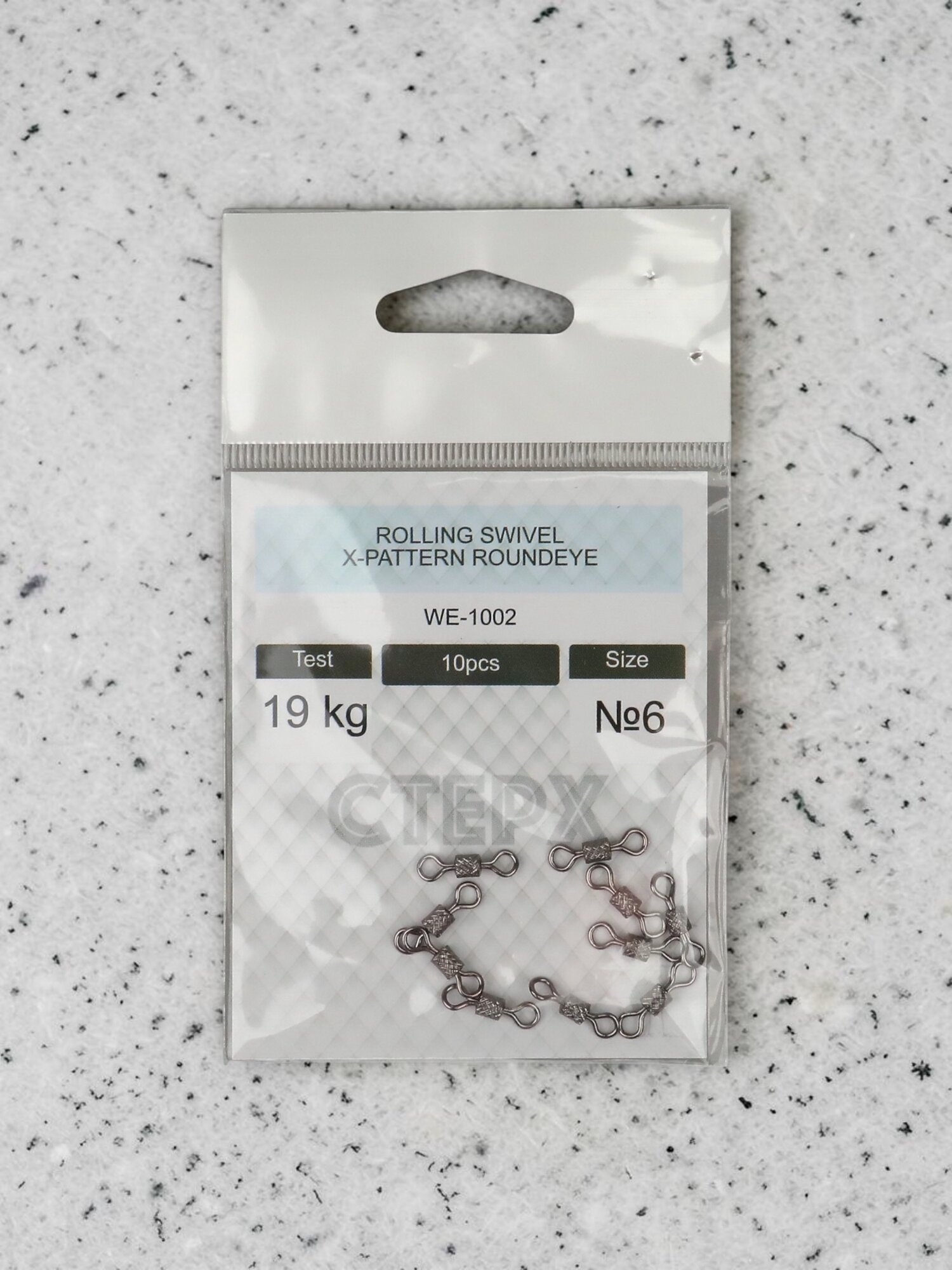 Вертлюг рыболовный Стерх WE-1002 RS X-Pattern Round Eye #6 19 кг 10 шт.