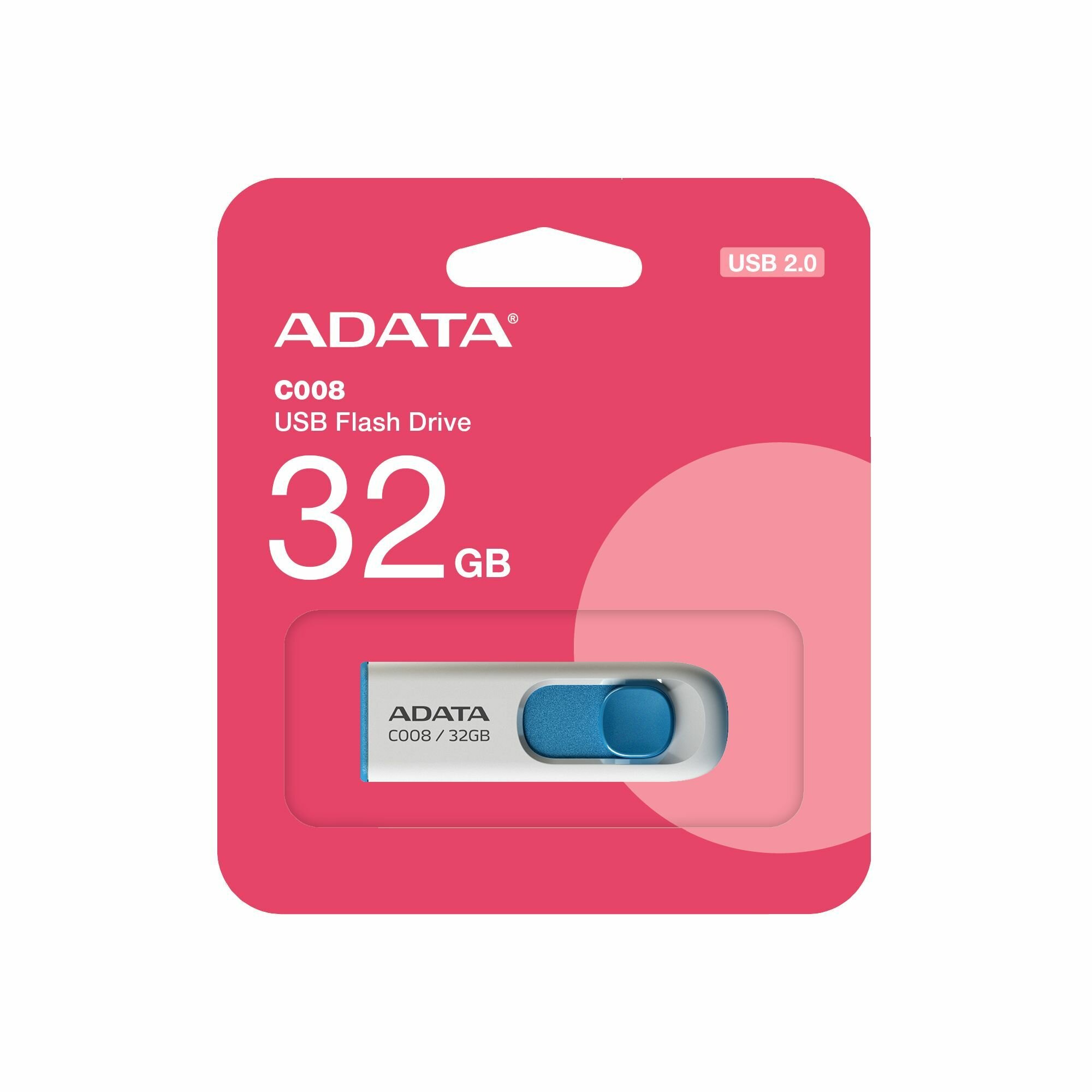 Флеш накопитель 32GB A-DATA Classic C008, USB 2.0, Белый