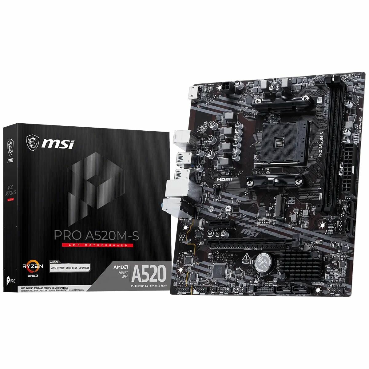 Материнская плата MSI PRO A520M-S, AM4, AMD A520, Micro-ATX, RTL (PRO A520M-S)