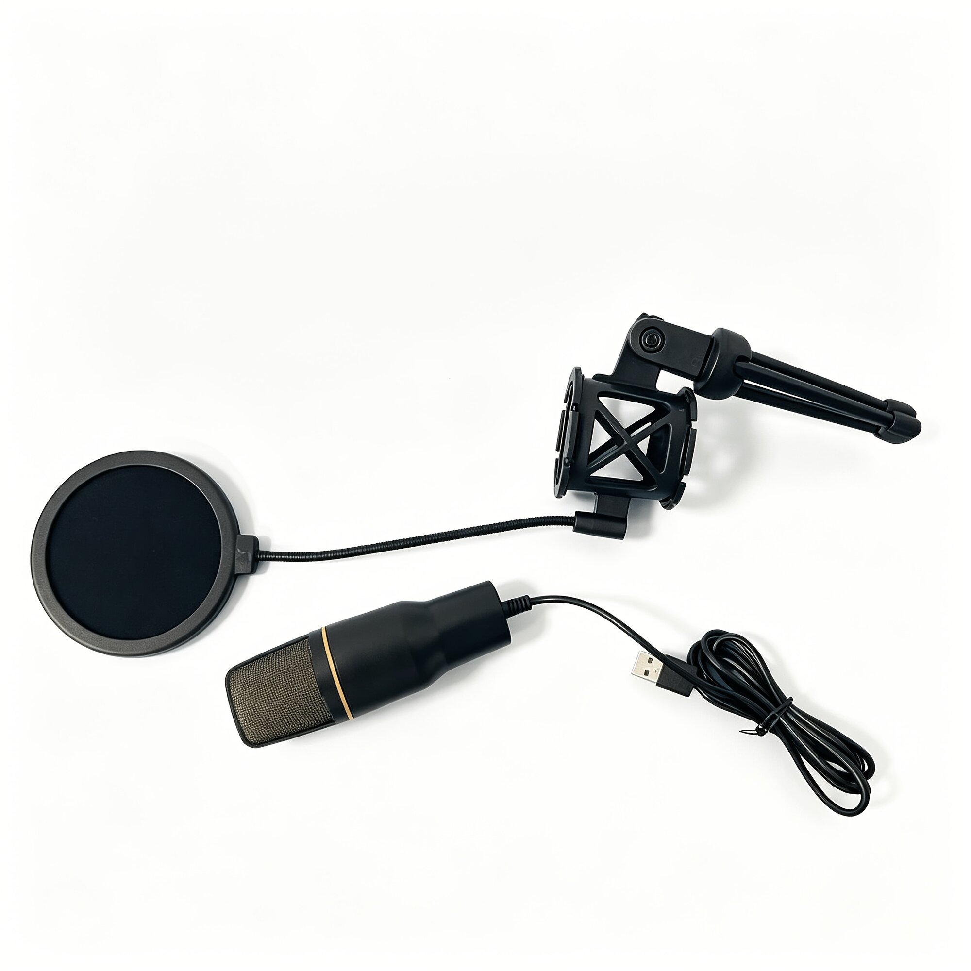 USB-микрофон конденсаторный с шумоподавлением для компьютера, ноутбука, записи, игр, стримов, онлайн-уроков, конференций, черный