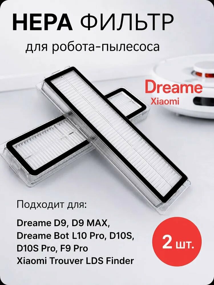 Комплект фильтров для робота пылесоса Dreame D9, Xiaomi Trouver LDS Finder, Dreame Bot L10 Pro, D10s Pro, F9 Pro - 2 шт.