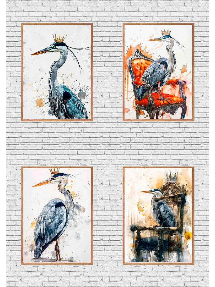 Птица-цапля, король Англии, 4 Плаката, 30x21см