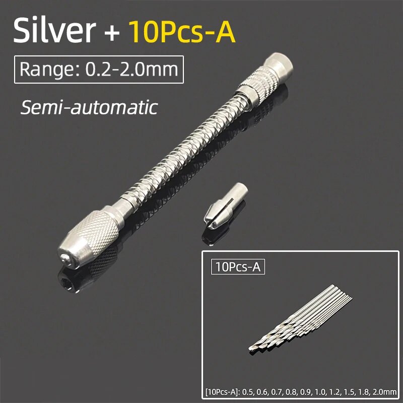 Полуавтоматическая мини-дрель ManPingLu, Silver, 10Pcs-A, 0.2-2.0мм