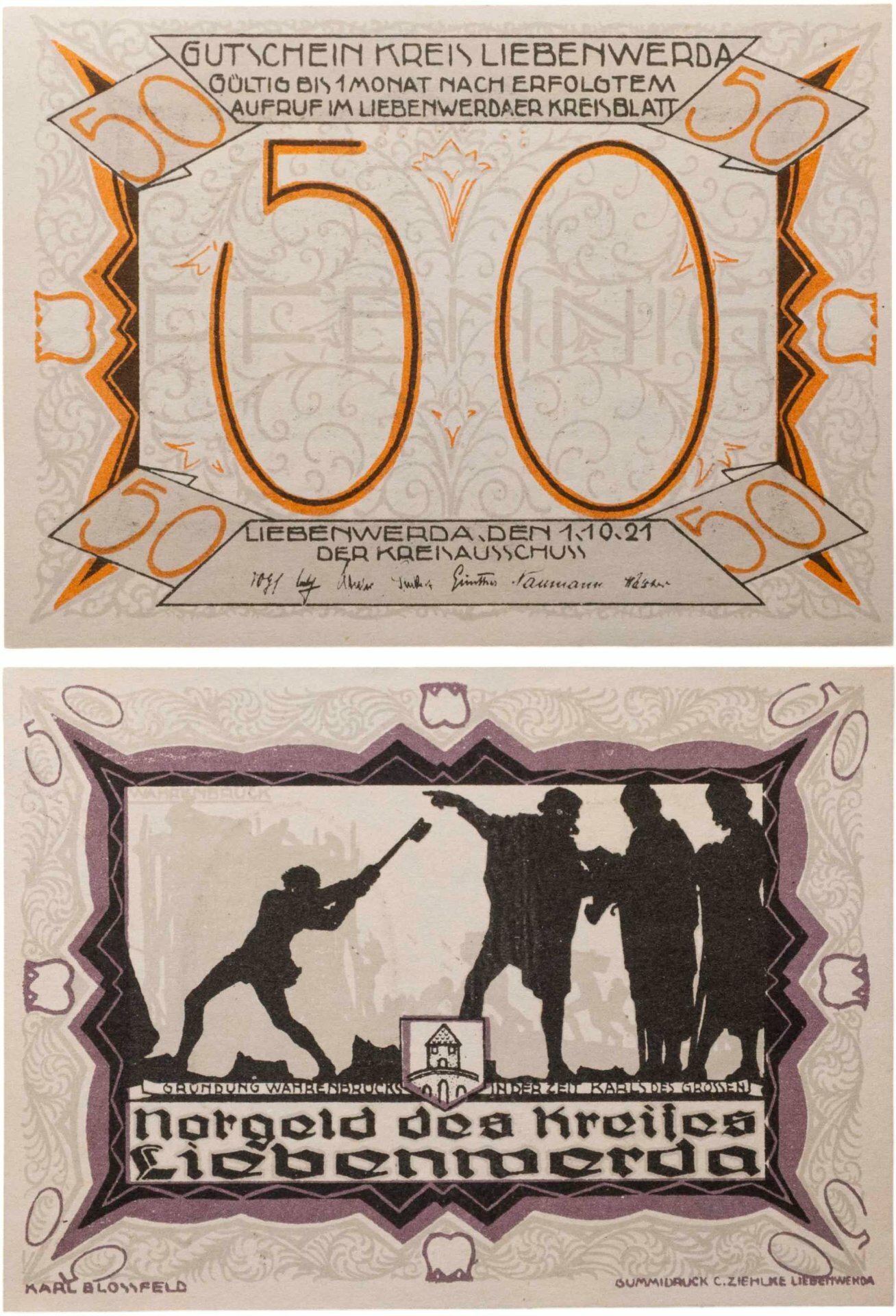Австрия нотгельды 50 пфеннигов 1921