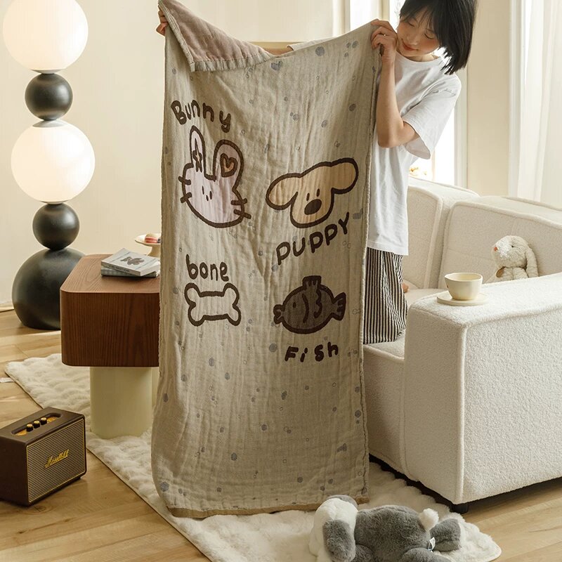 MUJI Ультра-мягкое детское полотенце 80x160 см из 100% хлопка с принтом зоопарк животных