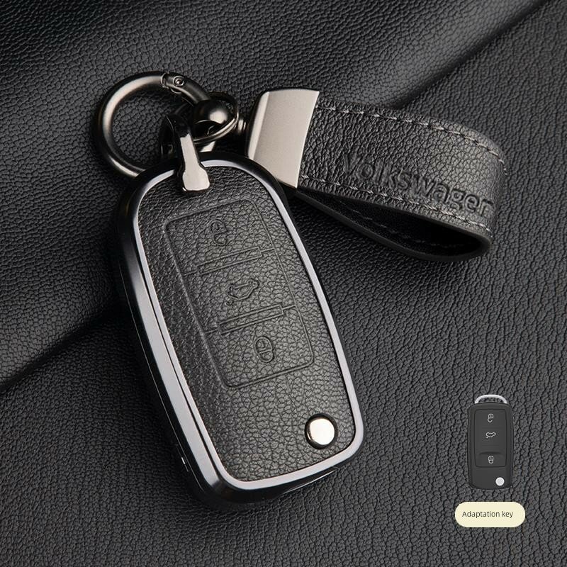 Чехол для ключей Volkswagen из натуральной кожи козы, оригинальная бирка, темно-черный цвет
