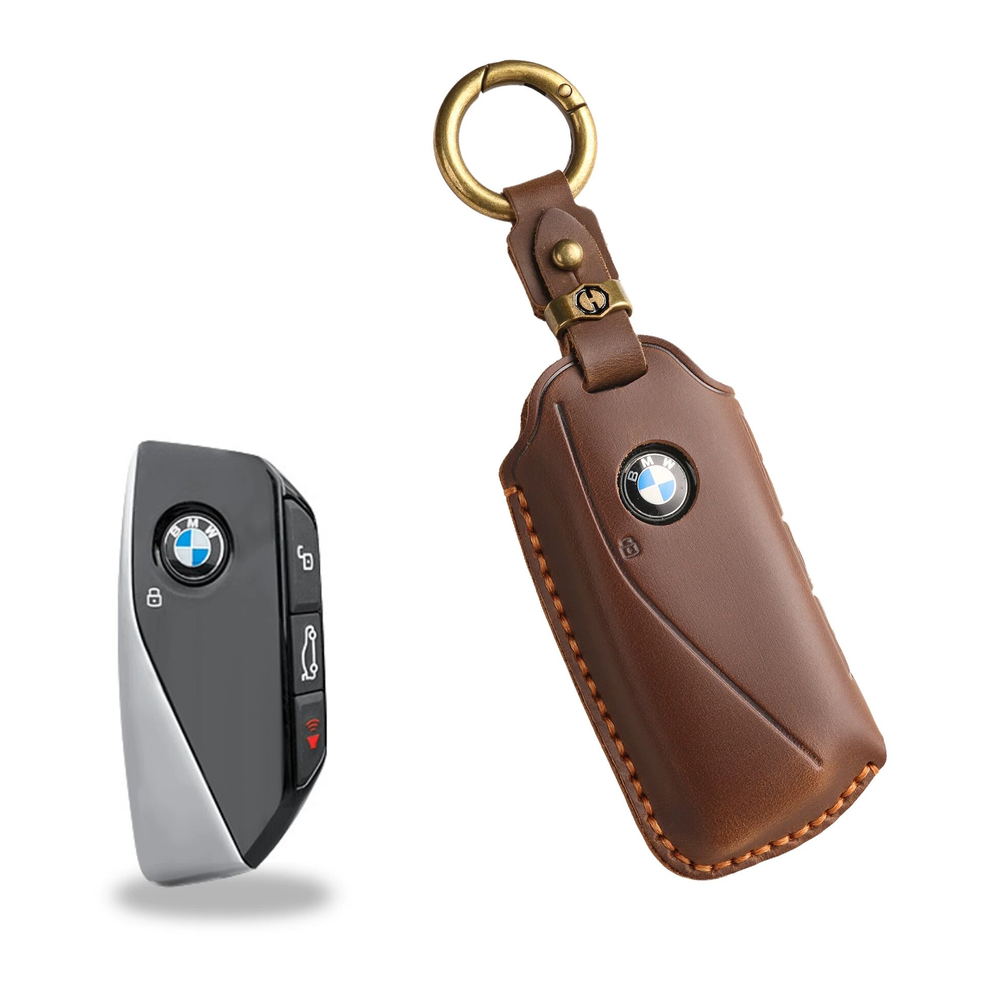 Из натуральной кожи кейс для ключей BMW, коричневый, стиль С - прочный аксессуар для автомобилей 3-й, 5-й и 7-й серии
