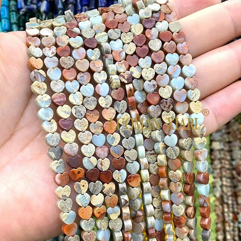 Бусины из яшмы LUOMAN XIARI 6 мм сердечки 6mm 30-32pcs, Shoushan jasper
