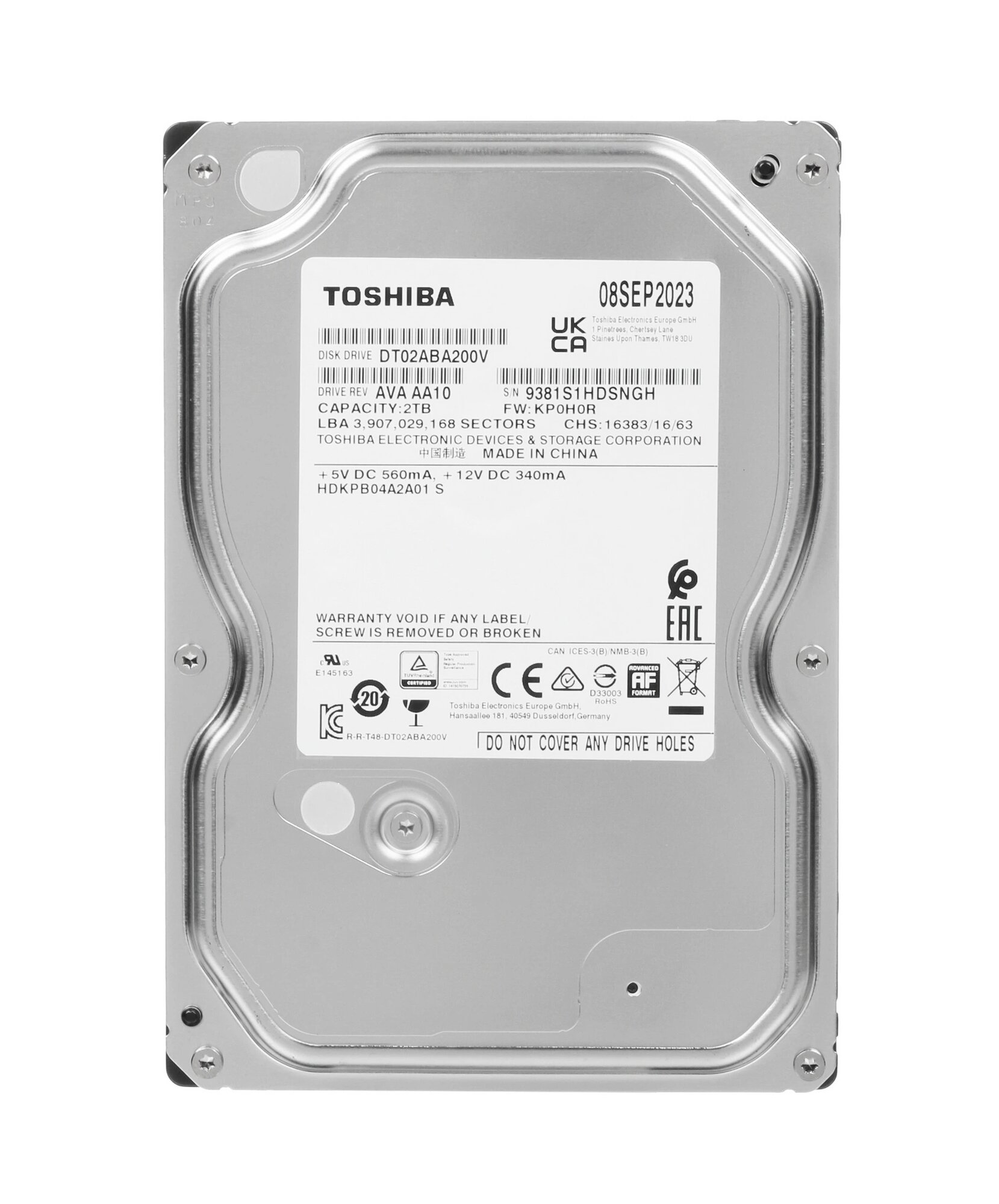Жесткий диск Toshiba DT02ABA200V 2ТБ, 3.5", SATA III, 5400 об/мин