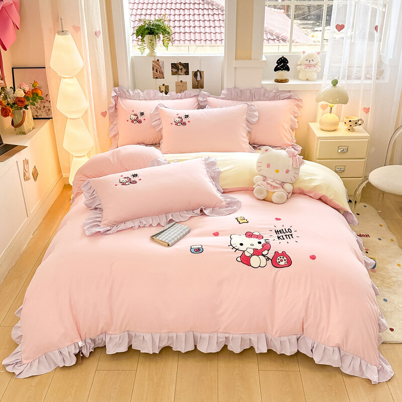 Sanrio KT Cat Phone Design 1.8м набор постельного белья с простыней - 4-компонентный хлопковый комплект, милая тема