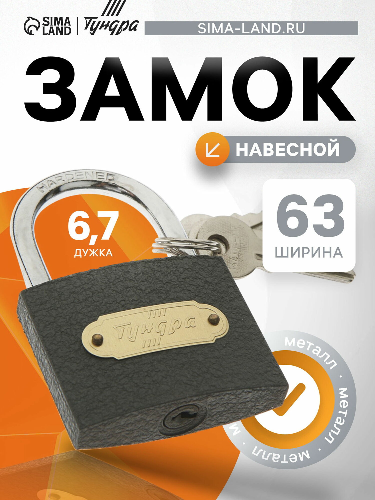 Замок навесной ZN1063, 63 мм, тип ключа: английский, тип замка: классика