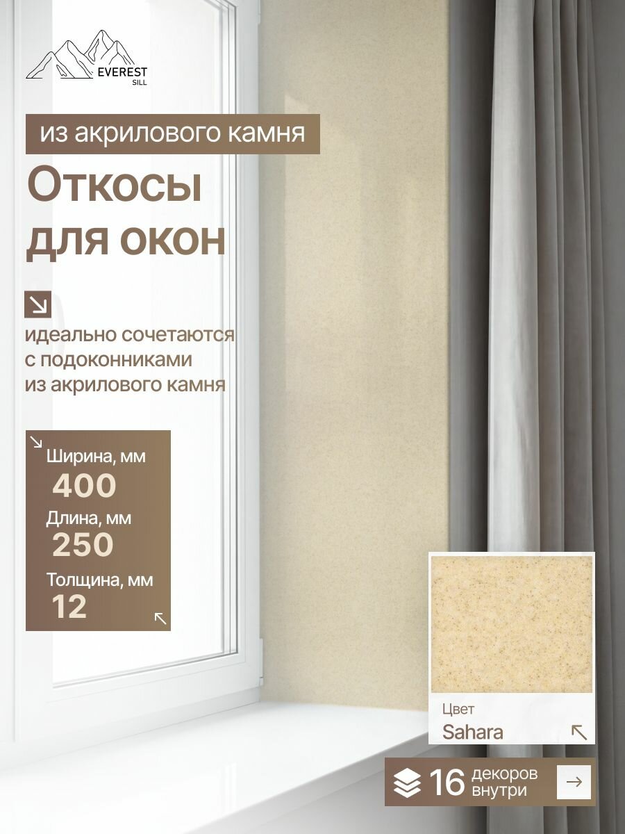 Откос из искусственного камня 250x400x12мм Sahara глянцевый