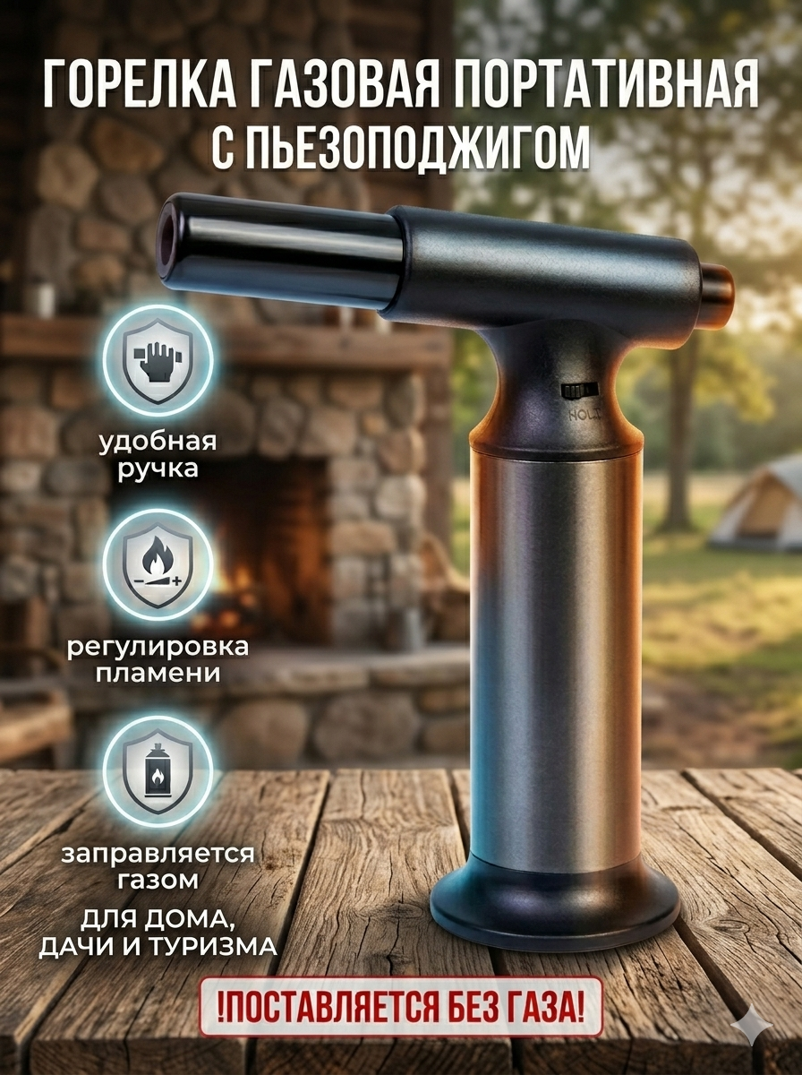 Газовая горелка портативная с пьезоподжигом "JETFLAME TORCH C52", для кухни и пикника