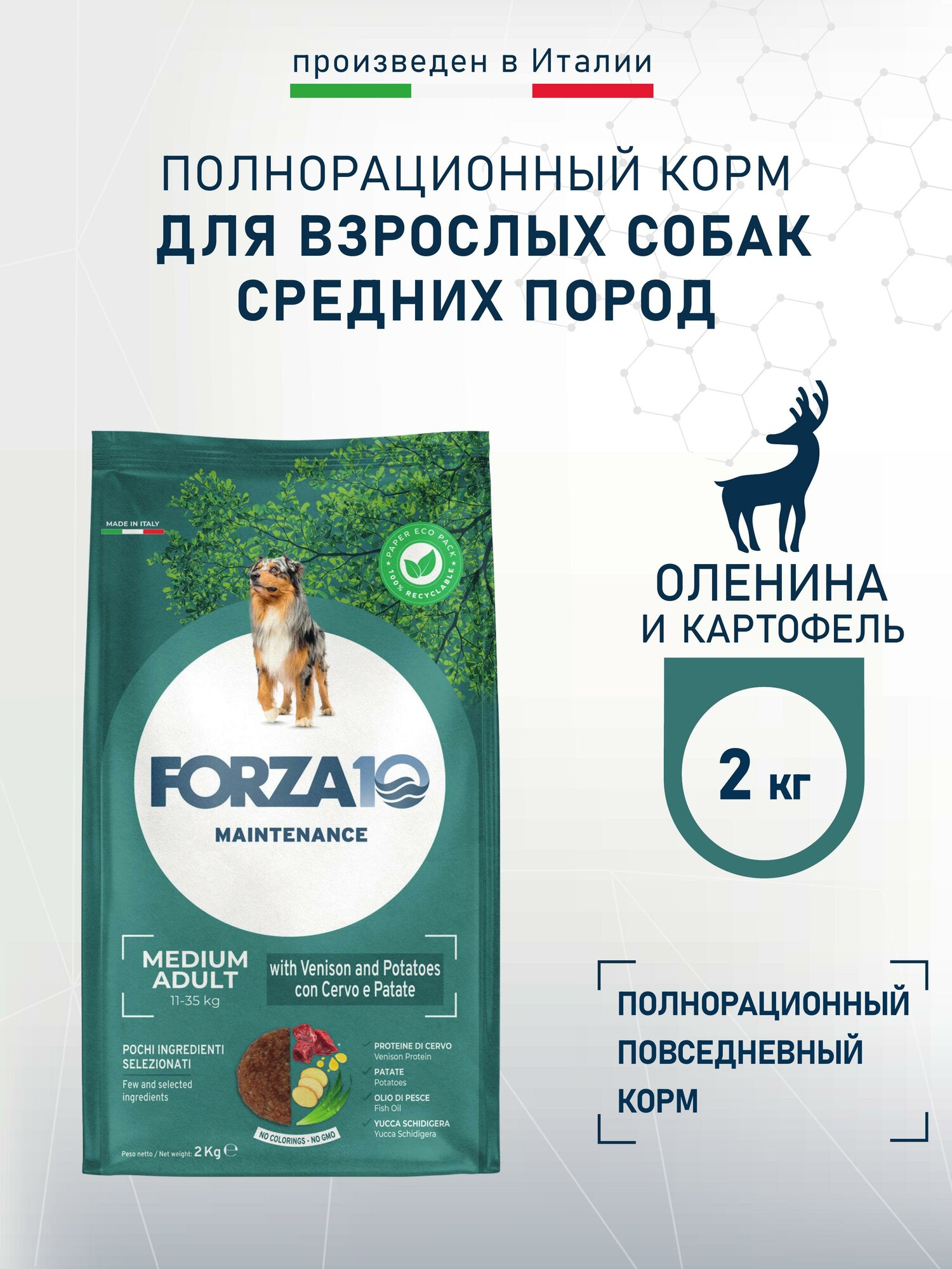 Корм сухой для собак FORZA10 Maintenance Venison & Potatoes c олениной и картофелем, для взрослых собак, 2 кг